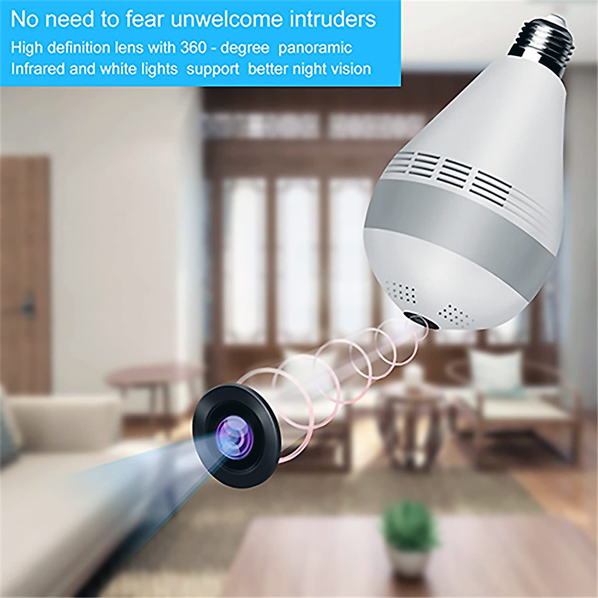 COSULAN Light Bulb Camera, WiFi Bulb Security Camera, Smart Bulb Camera, 360 Panoramic Bulb Camera with Motion Detection/Floodlight and IR Night Vision/Alert Events/Cloud/V380 App & PC Software/C10