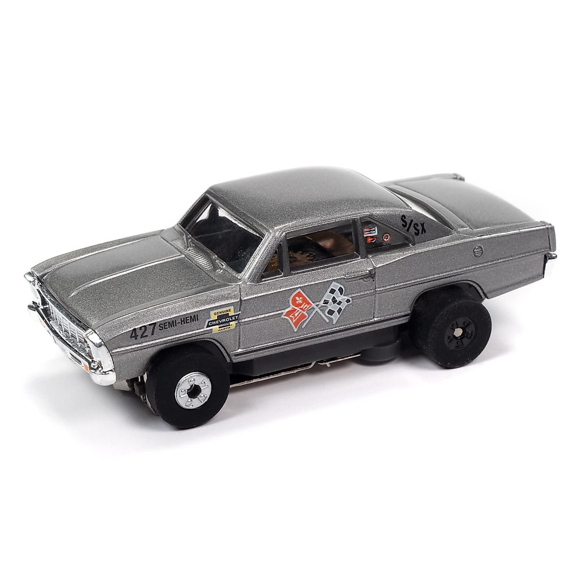Auto World Thunderjet Nickey - 1966 Chevy Nova (Gray) HO Scale Slot Car