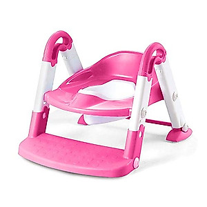 GPCT [Portable] 3-in-1 Kids Toddlers Potty Training Seat W/Step Stool. Sturdy, Comfortable, Safe, Built in Non-Slip Steps W/Anti-Slip Pads. Excellent Potty Seat Step Trainer- Boys/Girls/Baby-Pink