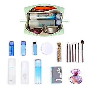 Large Vegan Leather Makeup Bag Zipper Pouch Travel Cosmetic Organizer for Women (Large, Green)