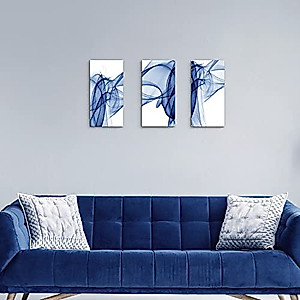 Creoate Blue Wall Art 3 Pieces Abstract Blue and White Painting Canvas Print Artwork Framed Set Home Decor for Bedroom Living Room Wall Decor Ready to Hang, Small, 8x16 Inch x3pcs