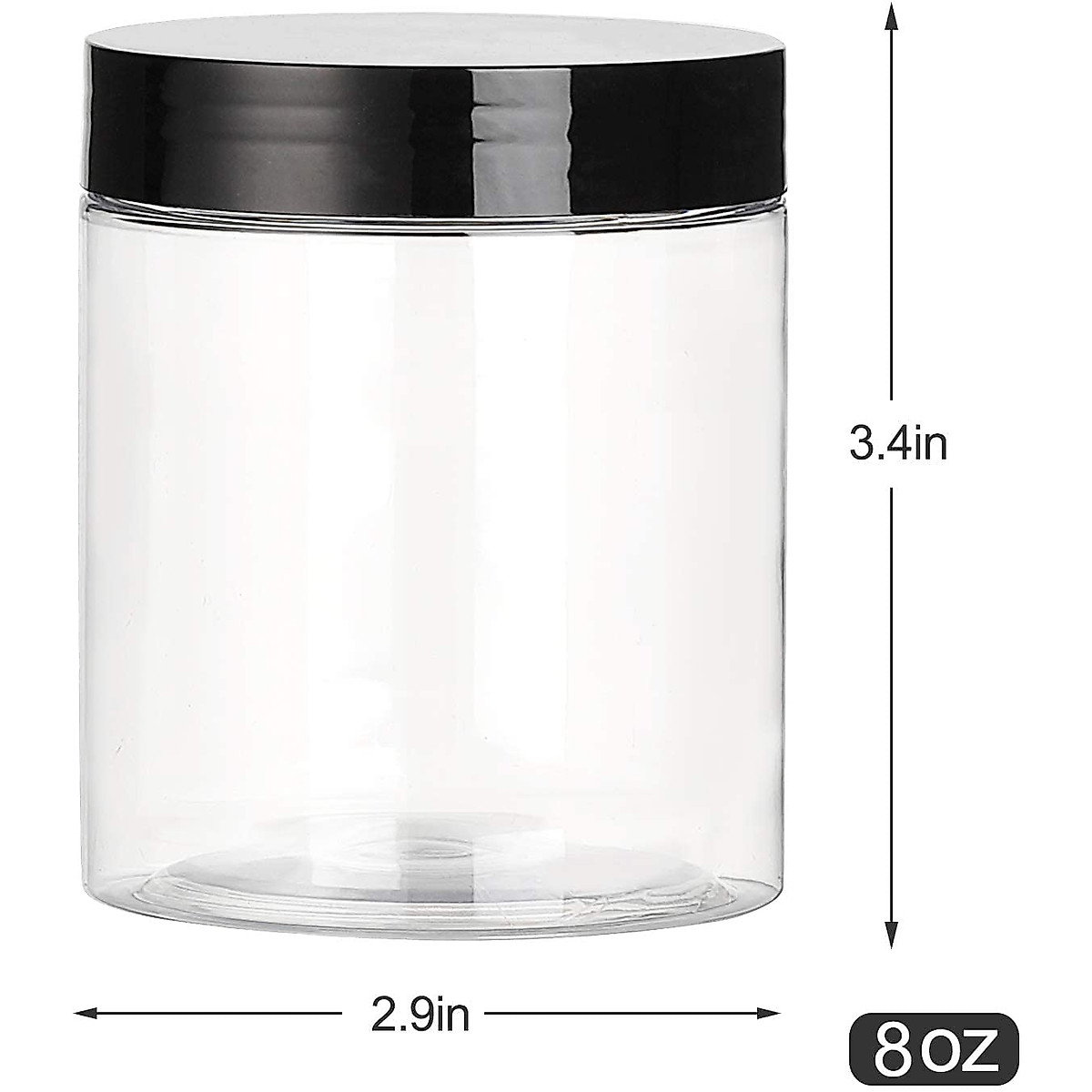 8OZ 32PCS Plastic Jars with Lids Empty Slime Cosmetics Containers Clear Gift Round PET Cream Jars with Black Lids Pen Labels for Kitchen Storage Spices Dry Food Body Butter Slime Making