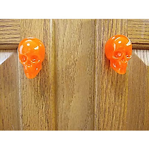 Orange Skull Cabinet Knobs/Drawer Knobs (Black Light Activated) (Set of 2)