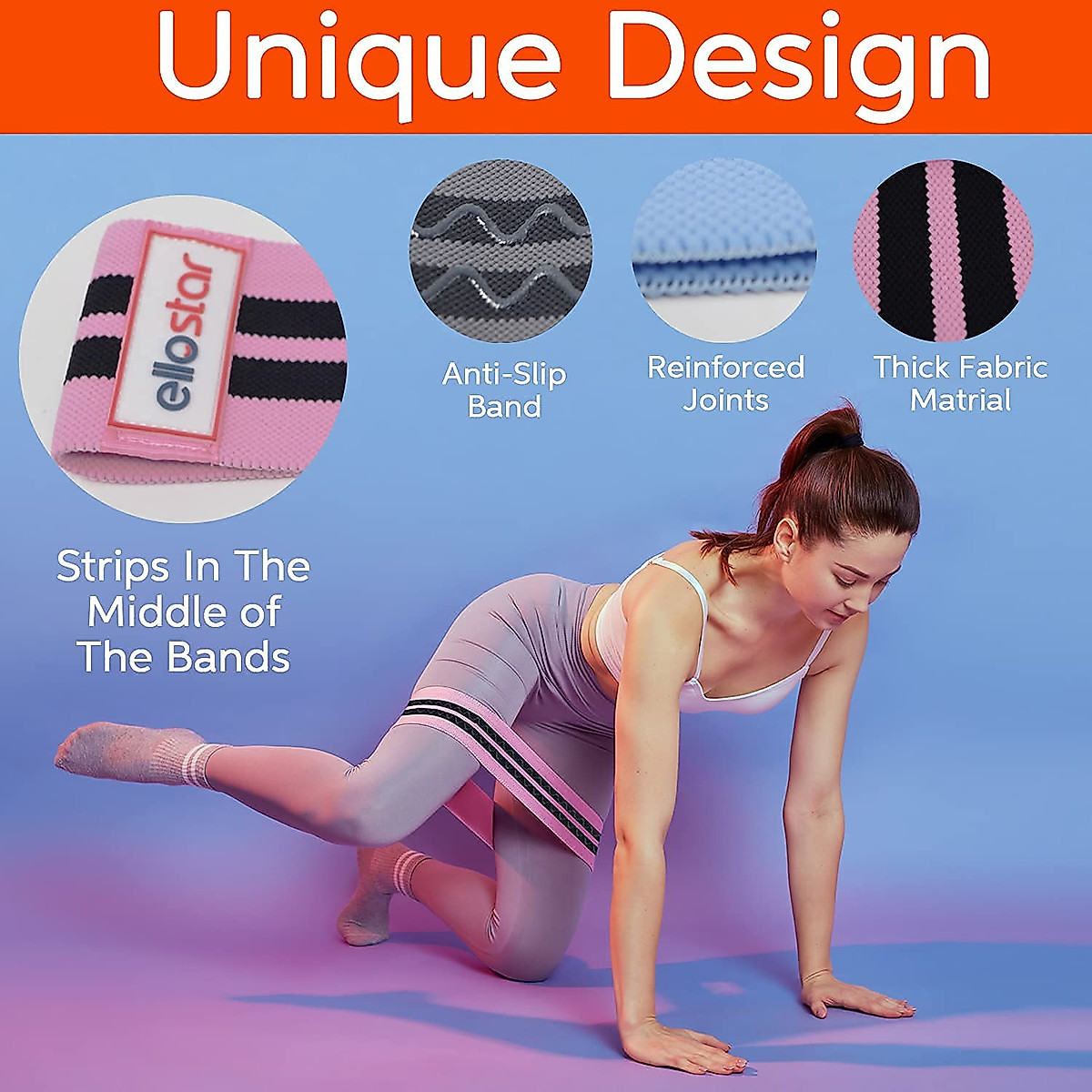 ellostar Resistance Bands for Legs and Butt Exercise, Non Slip Strong and Elastic Loop Bands, Durable Workout Fitness Bands for Squat and Hip Training, Set of 3