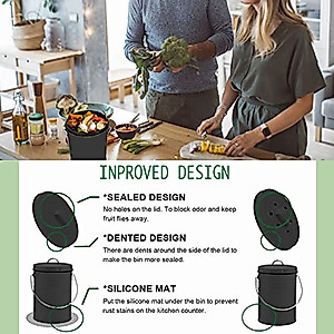Compost Bin, LALASTAR Countertop Compost Bin with Lid, Kitchen Compost Container, Odorless Compost Bucket for Kitchen Food Waste with Carrying Handle, 1 Gallon, Black