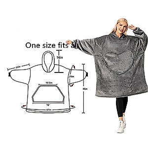 Birity® Wearable Blanket Hoodie Newest,Oversized Hoodie Blanket in Sherpa Warm Plush Fleece,Fashion Super Soft Heart Large Pocket Hooded Sweatshirt,One Size Fits All Men,Women,Teens,Adults,Seniors.