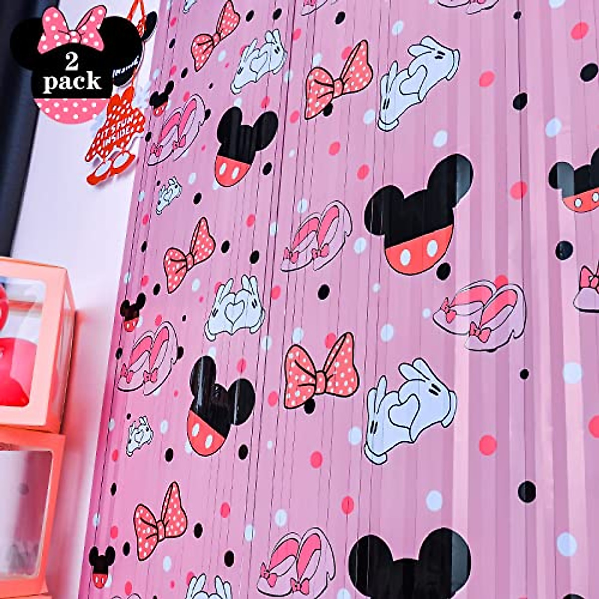 Bupelo Minnie Birthday Party Supplies, 2 Pack Minnie Tinsel Foil Fringe Curtains, Minnie Themed Patterns Photo Booth Prop Backdrop Streamer, Minnie Birthday Party Decorations, Room Decor for Kids