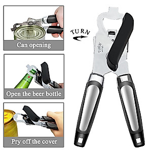 2PCS Can Opener Manual and Jar Opener for Weak Hands or Seniors with Arthritis, Manual Can Opener Smooth Edge Cutting No More Jagged Edges, 5 in 1 Jar Opener for Seniors with Arthritis