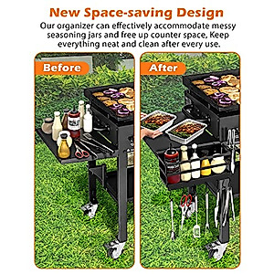 SHAPON Upgraded Griddle Caddy for 28" & 36" Blackstone Griddle Accessories Organizer for Clean & Organized Workspace Easy Install No Drill BBQ Griddle Accessories Storage Box Space Saving