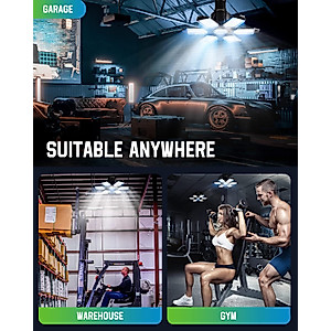 LIGHTNUM 6-Pack LED Garage Light, 16000Lm Deformable LED Garage Ceiling Light with 6 Adjustable Panels 6500k Led Shop Light Screw in E26/E27 Bulb Socket Compatible for Workshop Storage Room Basement