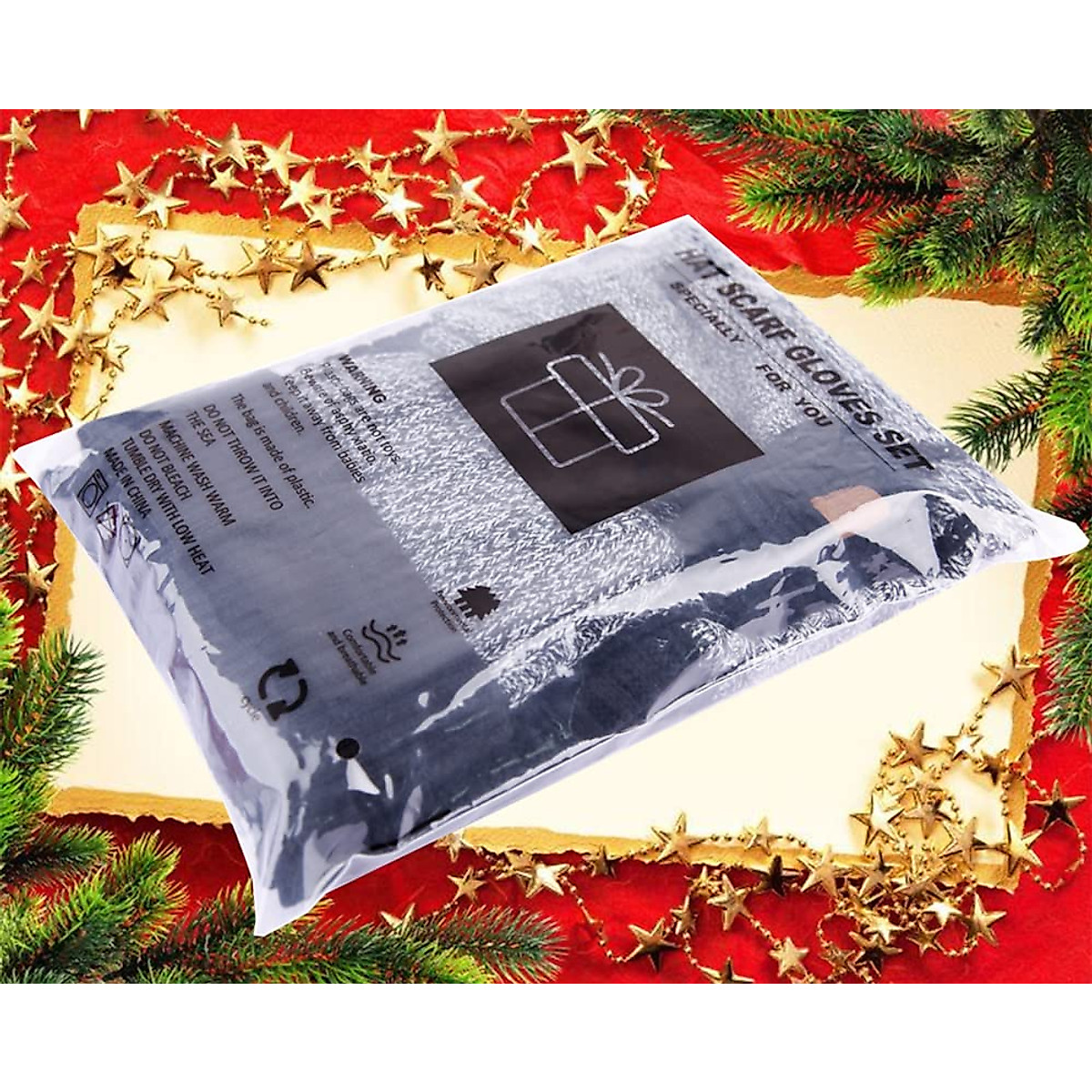 JTJFIT Men's Winter Knitted Beanie Hat Scarf & Touchscreen Gloves 3PCS Set Fleece Lined Cap for Men(Black-White)