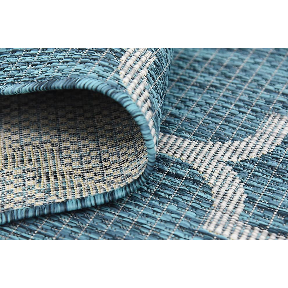 Unique Loom Outdoor Trellis Collection Area Rug (6' 1" x 9' Rectangle, Teal/ Gray)