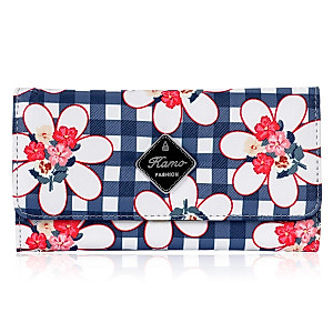 Kamo Women’s Printed Slim Long Wallet Purse Card Holder Organizer Envelope Wallets for women with 12 Card Slots