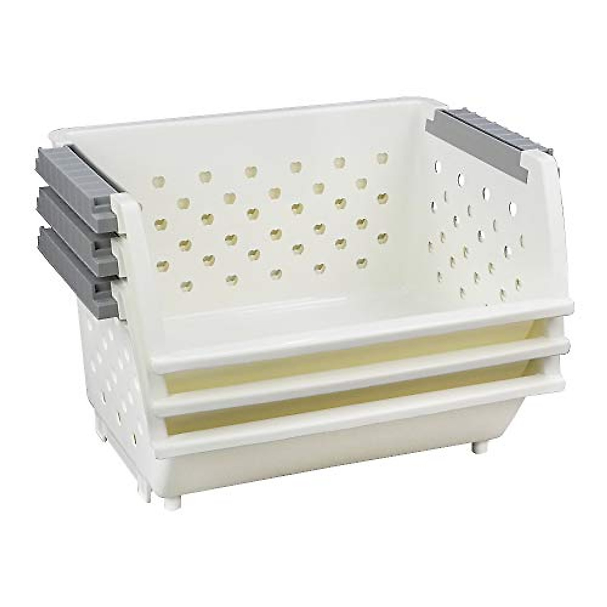 Dehouse 3-Pack Plastic Stacking Storage Organizer Basket, Stackable Basket, White