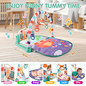 Baby Gym Play Mat, Kick and Play Piano Gym Mat for Infants, Tummy Time Mat Activity Center with Mirror for Newborn Toys 3-6-9 Months(Green)