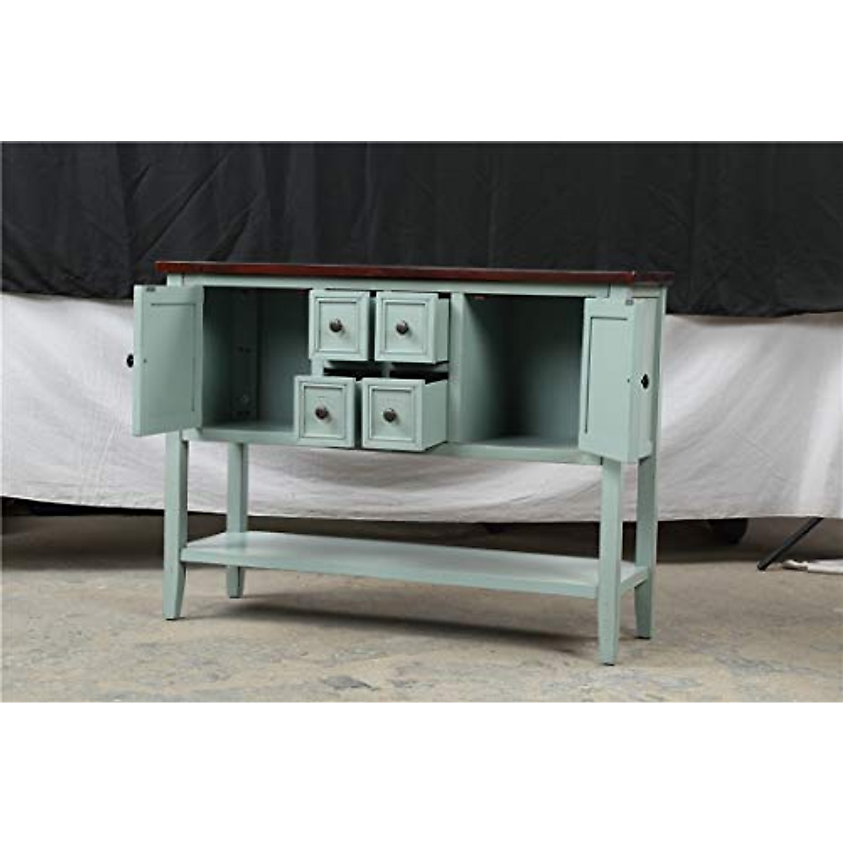 NORAN Buffet Sideboard Distressed Console Table with Bottom Shelf,Cambridge Series 46" L x 15" W x 34" H Retro Design Wooden American Homes Collection Table (Antique Blue)