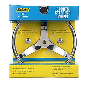 Seachoice 3 Spoke Sports Steering Wheel w/Turning Knob, Fits 3/4-In. Tapered Shaft, 13.5-in. Diameter