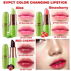 BINGBRUSH Color Changing Lipstick Queen,PH Mood Long Lasting Lip Gloss Korean Lip Balm Tinted Magic Makeup Moisturize Lipstick Set (3Pcs Aloe+Strawberry+Cherry, 3 Count (Pack of 1))