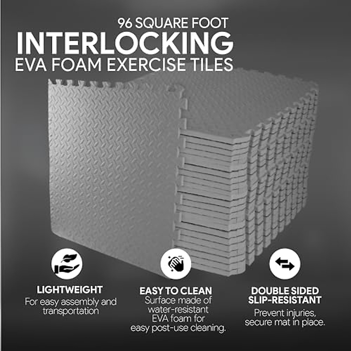 Signature Fitness Puzzle Exercise Mat with EVA Foam Interlocking Tiles for MMA, Exercise, Gymnastics and Home Gym Protective Flooring, 3/4" Thick, 96 Square Feet, Gray