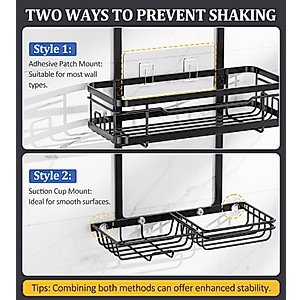 5-Pack Stainless Steel Shower Caddy Hanging Shower Organizer, No Drilling Rust-free Adjustable Non-Slip Non-Shake Bathroom Caddy Organizer storage for Inside Bath Over Shower Head Rack Holder, Black