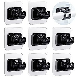 8 Pieces Self Adhesive Curtain Rod Bracket, No Drill Drapery Hooks Holder, Plastic Sticky on Curtain Rod Holder for Kitchen, Bathroom, Hotel (Black)