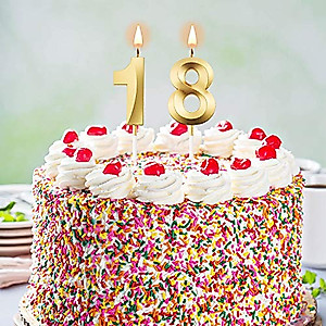 BBTO 18th Birthday Candles Cake Numeral Candles Happy Birthday Cake Topper Decoration for Birthday Party Wedding Anniversary Celebration Supplies (Gold)
