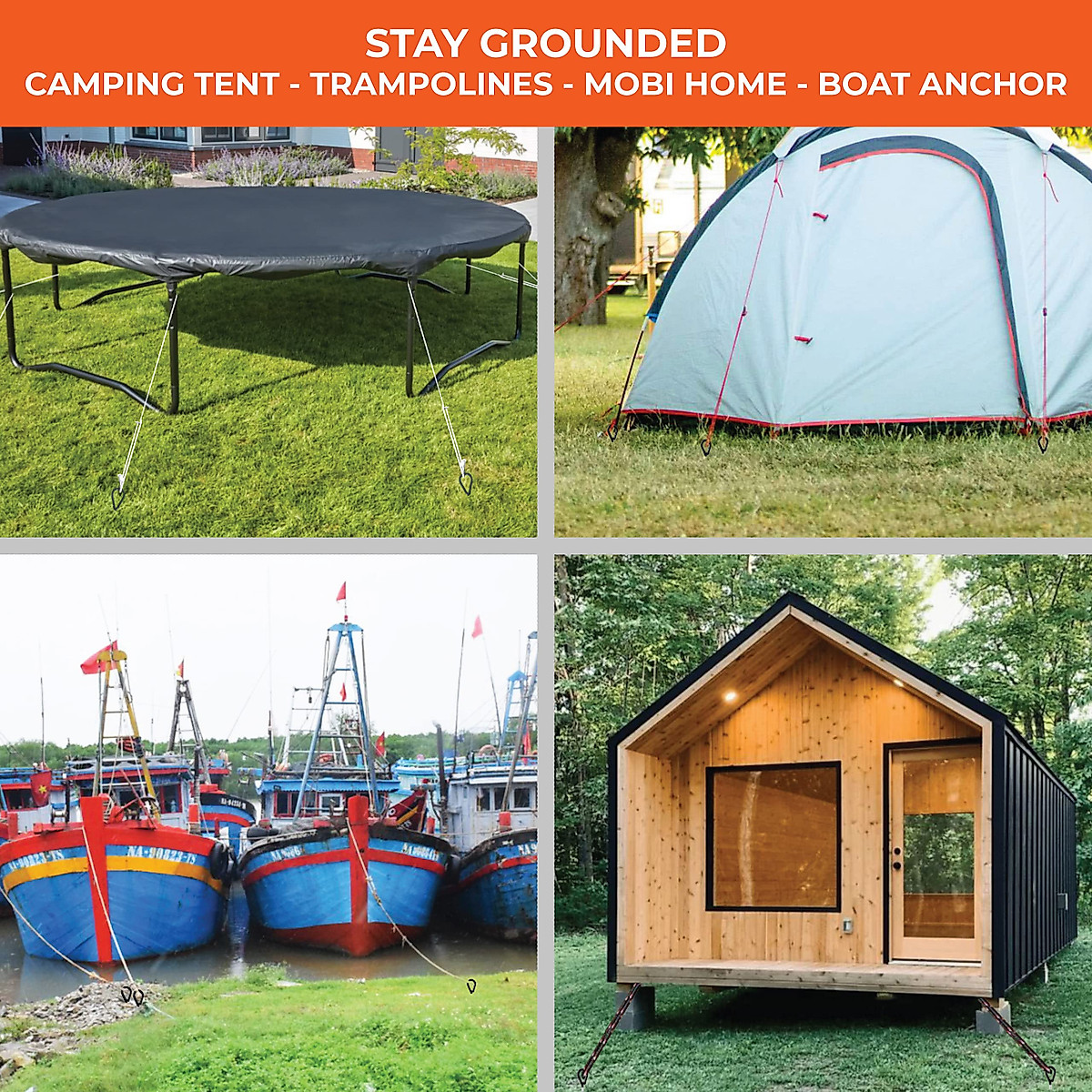 VASGOR 20” Ground Anchors (4pcs) Easy to Use with Drill, 3" Helix Diameter, Heavy Duty Anchor Hook for Camping Tent, Canopies, Car Ports, Sheds, Swing Sets, Securing Animals – Black Powder Coated