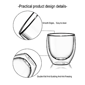 Nachell Glass Espresso Cups Set of 4-8 oz Double Wall Glass Coffee Mugs Clear Coffee Tumblers,Insulated Borosilicate Glass Drinking Cups for Latte Cappuccino Tea Drink