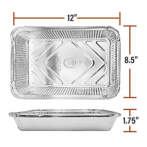PARTY BARGAINS 4 LB Aluminum Foil Pans, 50 Pack, 12 x 8 x 1.7 Aluminum Pan for Cooking, Baking Cakes, Bread, Casserole, Roasting, Broiling, Steam Pan Set (Max 240°C)