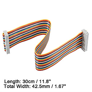 uxcell IDC 34 Pins Wire Flat Multicolored Flexible Rainbow Ribbon Jumper Cable 30cm 2.54mm Pitch,1pcs