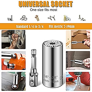 Gifts for Men Dad Boyfriend, Universal Socket, Universal Socket Tools, Mechanic Tools with Power Drill Adapter(7-19mm) Socket Grip, Gift Ideas for Dad, Husband, Boyfriend.