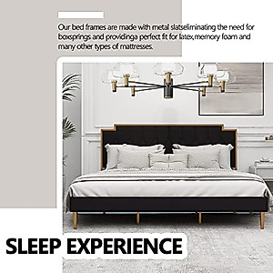 AGARTT Upholstered Platform King Size Bed Frame with Headboard Premium Stable Wood Slat Support No Box Spring Required Black