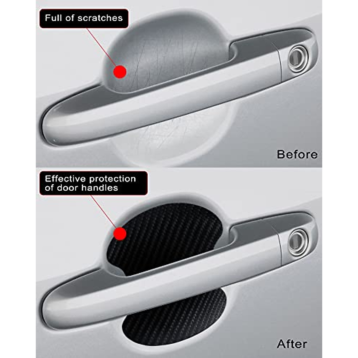 4PCS Car Door Handle Scratch Protectors, Carbon Fiber Car Door Handle Paint Scratch Protector Sticker Universal Auto Door Paint Guard Car Door Cup Scratch Protection Films