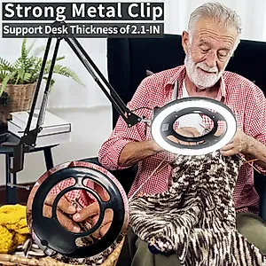 10X Magnifying Glass with Light, KIRKAS 2,200 Lumens LED Magnifying Lamp with Clamp, Stepless Dimmable Real Glass Lens Magnifier, Adjustable Arm Workbench Light for Close Work Hobby Repair - Black