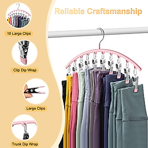 Legging Organizer for Closet, Metal Yoga Pants Hangers 2 Pack w/10 Clips Holds 20 Leggings, Space Saving Hanging Closet Organizer w/Rubber Coated Closet Organizers and Storage, Pink