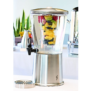 Service Ideas CBDRT3SS Beverage Dispenser, Round, 3 Gallon with Plastic Container and Optional Infuser Tube, Stainless Steel Base and Lid, NSF certified