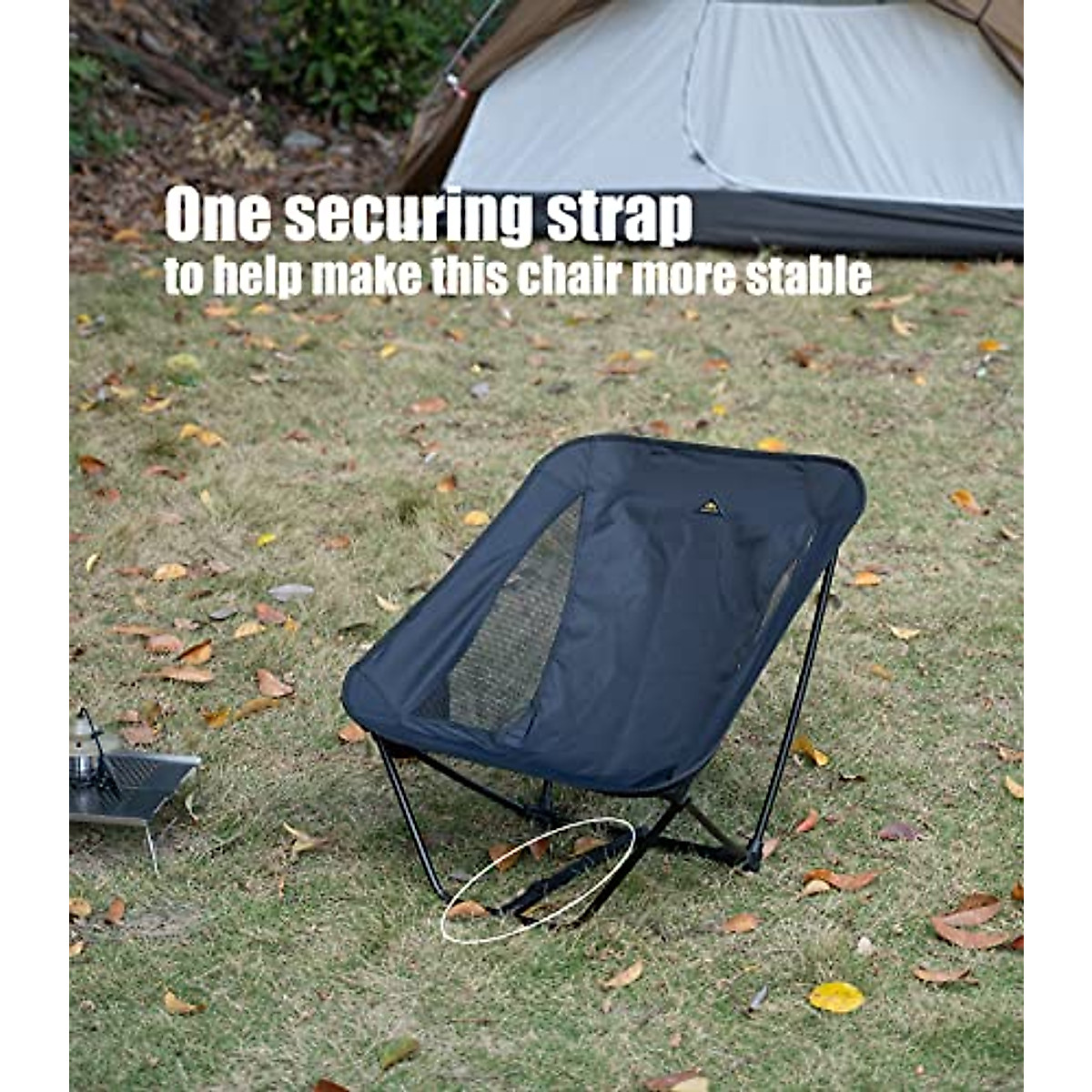 iClimb Low Ultralight Compact Camping Folding Chair with Side Pocket and Carry Bag (Black)
