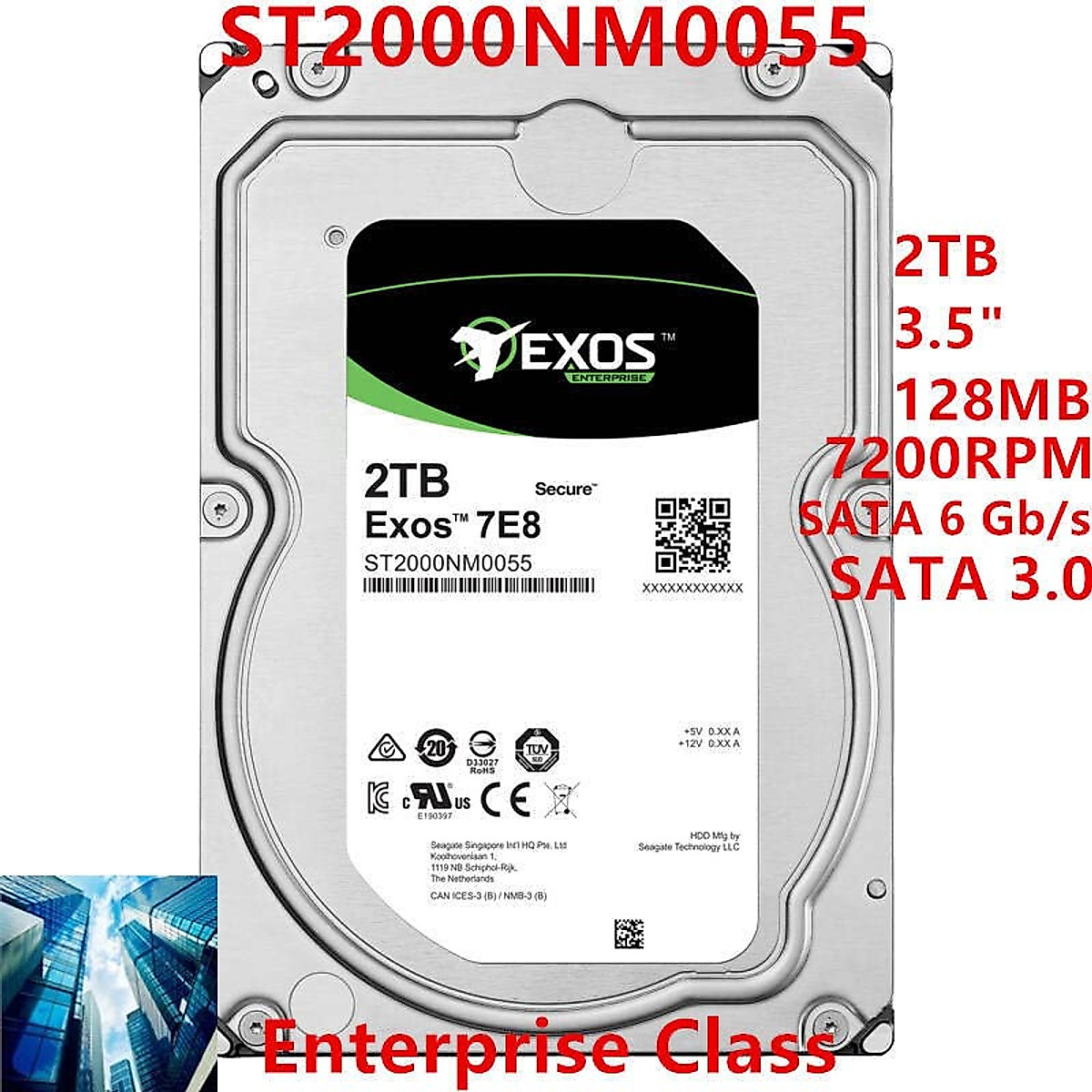HDD for 2TB 3.5" SATA 6 Gb/s 128MB 7200RPM for Internal Hard Disk for Enterprise Class HDD for ST2000NM0055