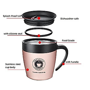 DOUSON 12oz Coffee Mug Cup with Handle and Lid, Insulated Stainless Steel Coffee Travel Mug, Double Wall Vacuum Tumbler Cup Include Lid Insulated, Ideal for Hot & Cold Drinks, Rose Gold