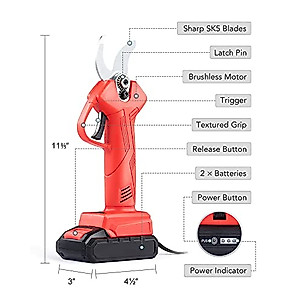 TERRADISE Cordless Electric Pruning Shears, Battery Operated Pruning Shears with 2 Rechargeable Lithium Batteries for Gardening, Professional Tree Branch Pruner, 1.2 Inch (30 mm) Cutting Diameter