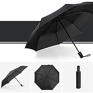Automatic umbrella windproof travel umbrella windproof small lightweight sturdy steel shaft mini folding and portable backpack car purse men and women umbrella business solid color umbrella sun umbrella windproof umbrella (Vinyl Black)