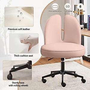XUEGW Cute Office Chair Armless Desk Chair with Wheels Comfy Vanity Chairs Swivel Computer Task Chair Height Adjustable Makeup Bedroom Chair for Home Office