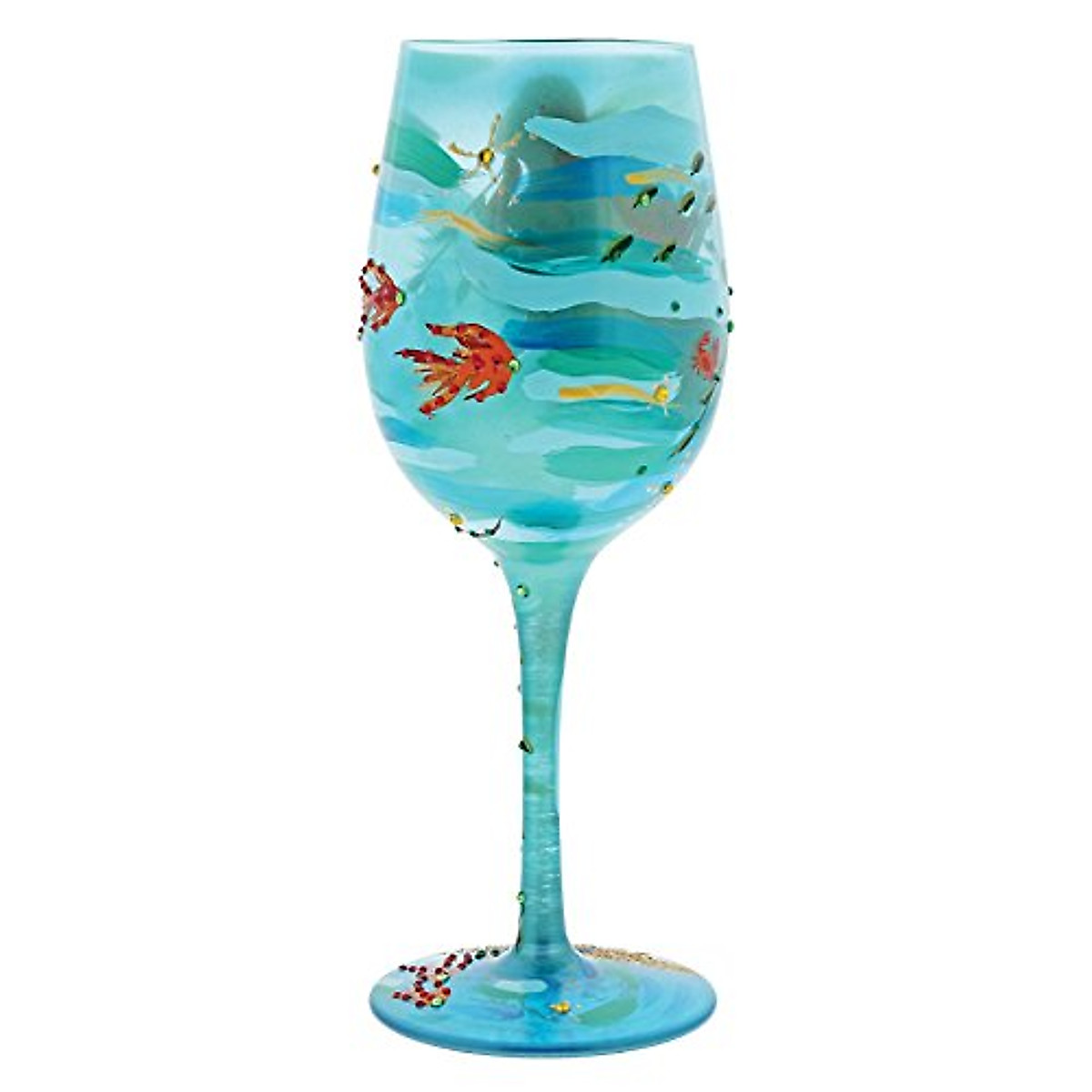Enesco Wine Glass Mermaid Drinkware, 1 Count (Pack of 1), Blue/Green/Orange/Brown