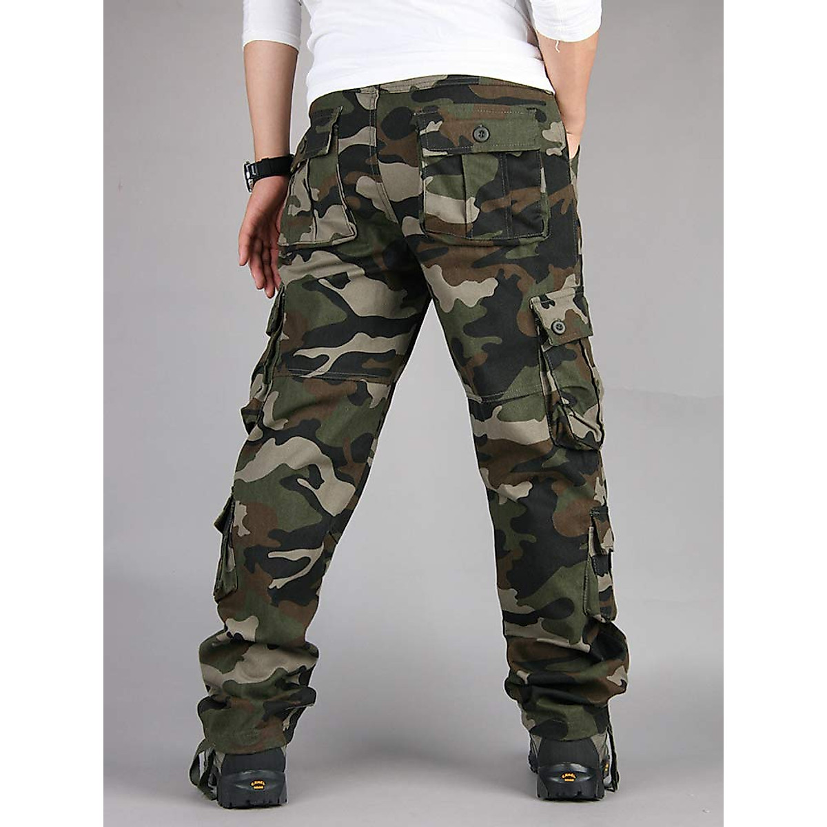 Men's Relaxed Fit Cargo Pants,Outdoors Wild Military Army Camo Combat Work Pants with 8 Pockets Army Camo 34-US 32