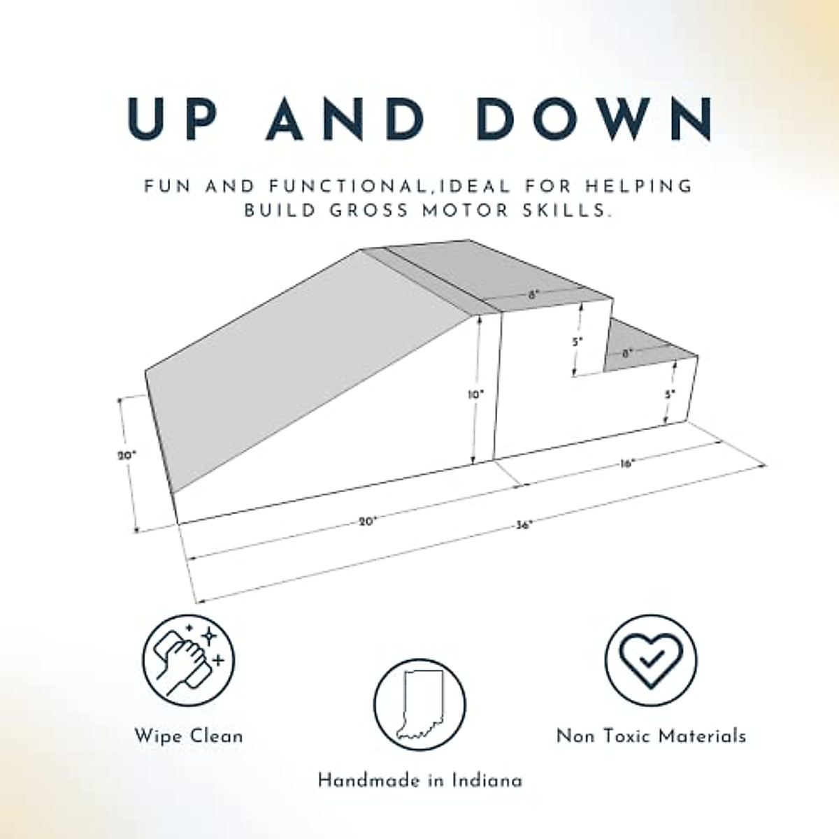 Foamnasium Up and Down Set, Indoor Foam Playset, 2 Piece Soft Toddler and Active Kids Play Foam Climber for Balancing, Crawling, Climbing, Sliding and Jumping, Made in The US, Pewter/Baby