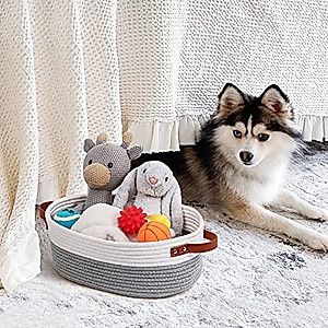 CHICVITA Toliet Paper Basket Towel Storage Basket Dog Toy Basket Small Grey Decorative Basket with Handle for Shelf Storage, 12 x 8 x 5 inches, 2 Pcs
