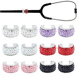 CRASPIRE 12pcs Stethoscope Decorations 6 Colors Stethoscope Charms Crystal Stethoscope Charm Bling Stethoscope Charm Round Stethoscope Charm for Nurses Doctors Veterinarians Technicians