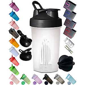 EBAT Protein Poweder Shaker Bottle w. BPA free, Leak Proof, Embossed Ounce & Milliliter Markings,Juice Mixer, Fitness Shaker Cup w. Whisk Ball (Black Cover/Black Body, 400ML)