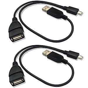 AuviPal 2-in-1 Micro USB to USB OTG Adapter (OTG Cable + TV's USB Power Cable) for Fire Stick, Playstation Classic and More - 2 Pack