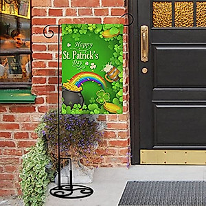 Happy St Patrick's Day Shamrock Spring Clover Lucky Rainbow Coin Pot House Flag 12.5" x 18" Double Sided Polyester Welcome Large Yard Garden Flag Banners for Patio Lawn Home Outdoor Decor-L33